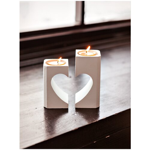 Парный подсвечник для чайных свечей "Сердце" (белый) +