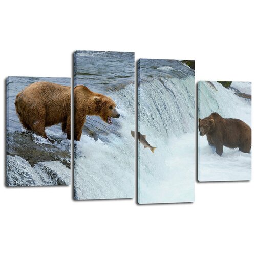 Модульная картина Медведи на рыбалке 125х80 см.