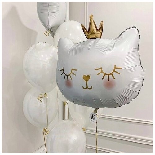 Набор воздушных шаров с гелием Белый котик Принцесса