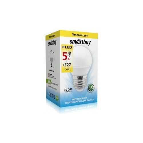 Светодиодная LED лампа Smartbuy шар G45 E27 5W(350lm) 3000K 2K матовая пластик SBL-G45-05-30K-E27 (упаковка 18 штук)
