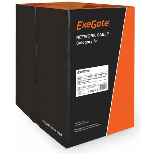 EXEGATE EX281815RUS Кабель UTP4-C5e-CU-S25-IN-PVC-GY-305 UTP 4 пары кат.5e медь, 25AWG, бухта 305м, серый, PVC