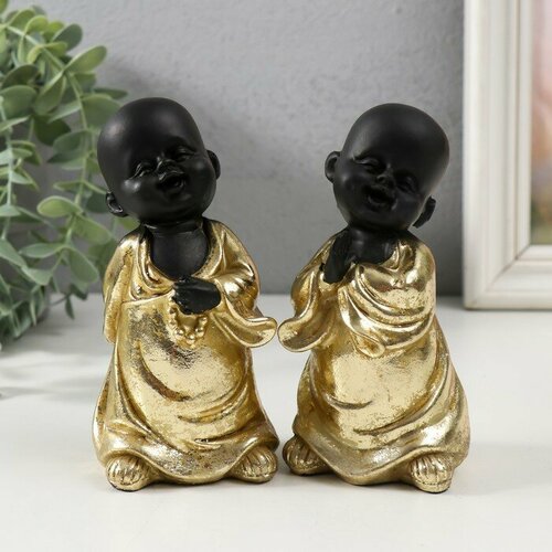 Сувенир полистоун "Маленький Будда в золотом. Радость" микс 6х5,6х13 см