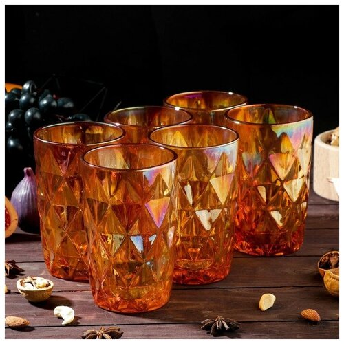 Набор стаканов Magistro "Круиз", 350 мл, 8х12,5 см, 6 шт, цвет янтарный