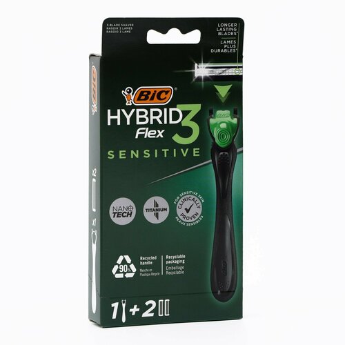 Станок для бритья мужской Hybrid 3 Flex Sensitive + 2 сменные кассеты с 3 лезвиями, 1 шт.