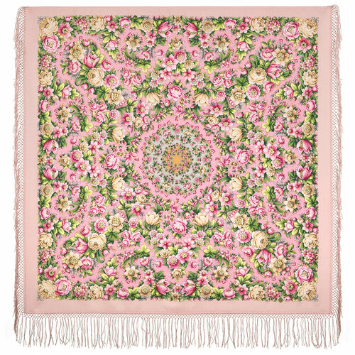 Платок Павловопосадская платочная мануфактура,135х135 см, коралловый, розовый