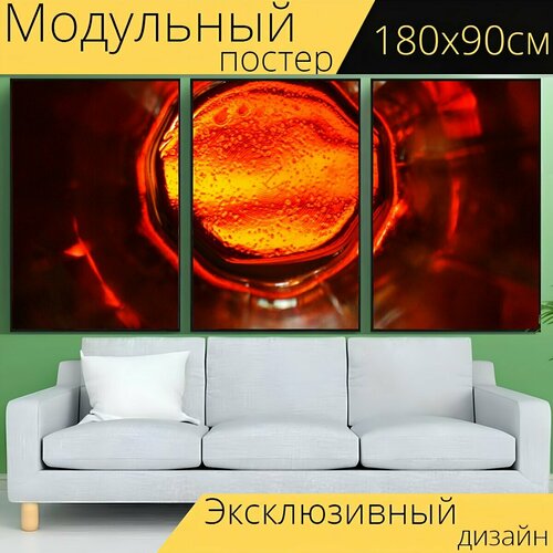 Модульный постер "Стекло, красный, апельсин" 180 x 90 см. для интерьера