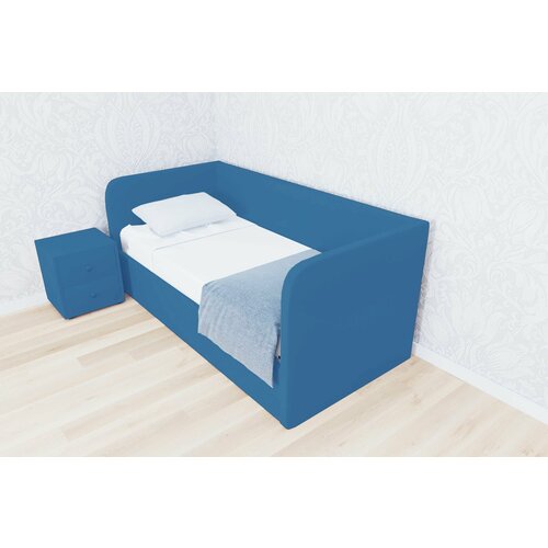 Односпальная кровать Рим-2 80x200 с подъемным механизмом и с коробом для белья велюр синий