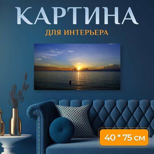 Картина на холсте "Закат, лето на море, море" на подрамнике 75х40 см. для интерьера