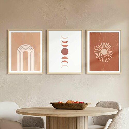 Плакат Постер 3 шт 40х50 без рамки "Трио бохо солнце" набор картин для интерьера