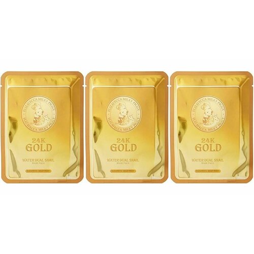 ELIZAVECCA Маска для лица антивозрастная с 24К золота на тканевой основе 24k gold water dual snail mask pack, 25 мл, 3 шт