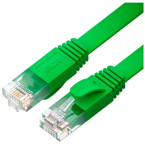 GCR Патч-корд PROF плоский прямой 2.0m, UTP медь кат.6, зеленый, 30 AWG, ethernet high speed 10 Гбит/с, RJ45, T568B