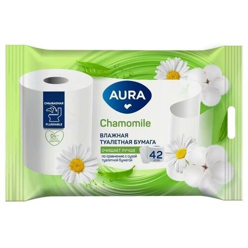 Влажная туалетная бумага Aura Nice Herbal therapy с ромашкой белая 42 лист., белый, без запаха