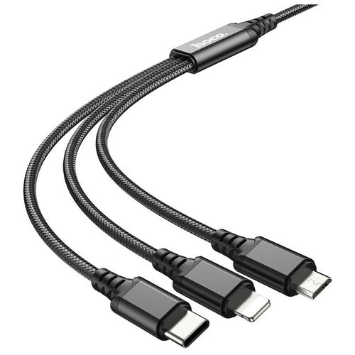 Кабель HOCO X76 3-in-1 Super charging cable(Lightning+Type-C+Micro USB) 1M, 2.0А, black