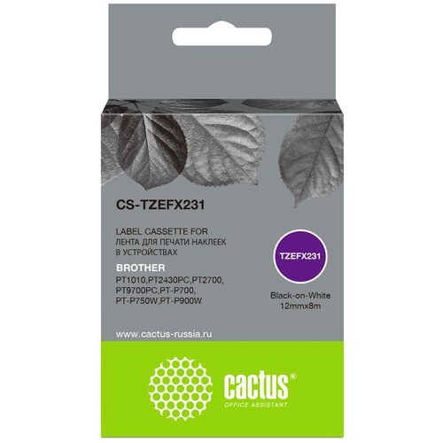 Картридж ленточный Cactus CS-TZEFX231 TZe-FX231 черный для Brother 1010/1280/1280VP/2700VP