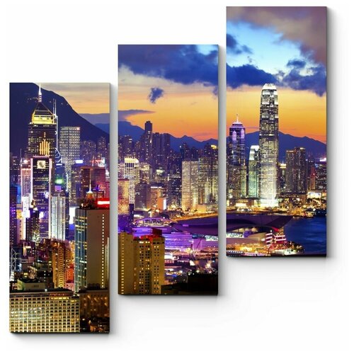 Модульная картина Красочный Гонконг в лучах закатного солнца 100x107