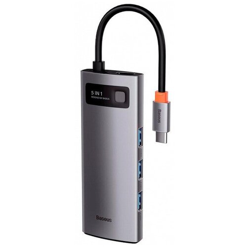 HUB адаптер BASEUS Starjoy 5-in-1, Разветвитель, Type-C to 3xUSB3.0 + HDMI + PD 100W, Серый, CAHUB-CX0G