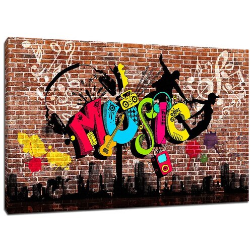 Картина Уютная стена "Граффити на тему музыки на стене" 100х60 см