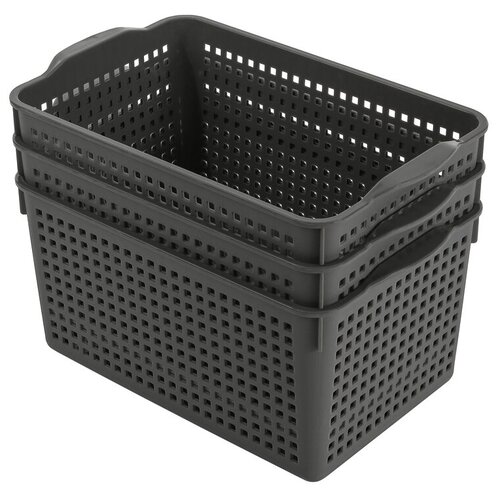 Корзина для хранения Лофт 5,3л, набор 3 шт / контейнер / хозяйственная коробка, цвет серый