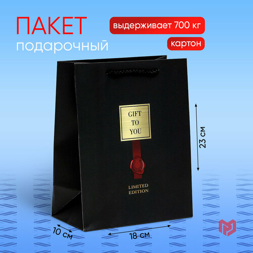 Пакет подарочный ламинированный «Gift to you» черный, 18 × 23 × 10 см