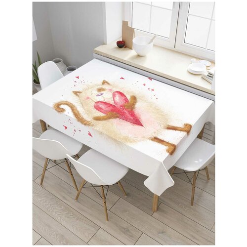 Скатерть прямоугольная JoyArty на кухонный стол "С любовью от котика" из оксфорда, 120x145 см