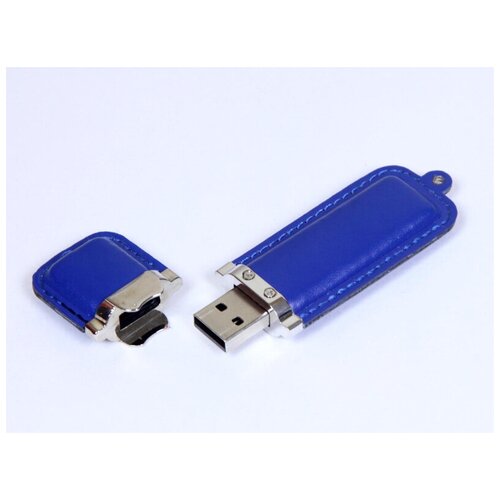 Кожаная флешка классической прямоугольной формы (32 Гб / GB USB 3.0 Синий/Blue 215 Flash drive Классика SK134)