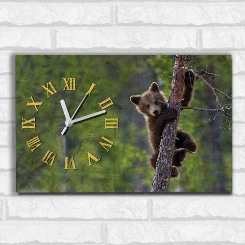 Настенные бесшумные часы ОСБ со смещенным циферблатом Животные мишка (медведь, милота, Подарок для мамы, бабушки сестры, подруге) - 811