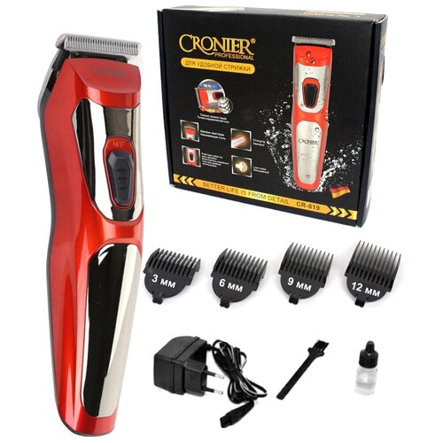 Машинка для стрижки волос Cronier cr-819 / машинка для стрижки бороды и усов (цвет красный)