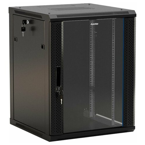 Шкаф Hyperline коммутационный (TWB-2245-GP-RAL9004) настенный 22U 600x450мм пер. дв. стекл 60кг черный