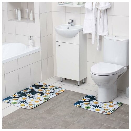 Набор ковриков для ванны и туалета "Ромашковое поле", 2 шт: 40x50, 50x80 см