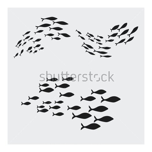 Постер на холсте Силуэты групп морских рыб 30см. x 30см.