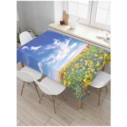 Скатерть прямоугольная JoyArty на кухонный стол "Цветы под палящим солнцем" из оксфорда, 120x145 см