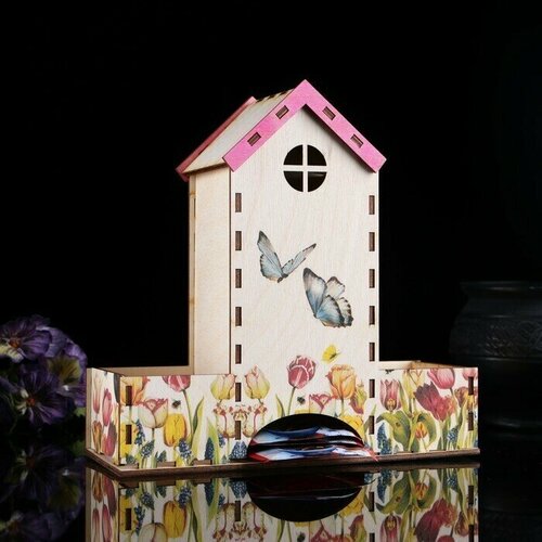 Чайный домик "Домик для бабочек", 20х20х8 см, дерево, подставка для хранения чая