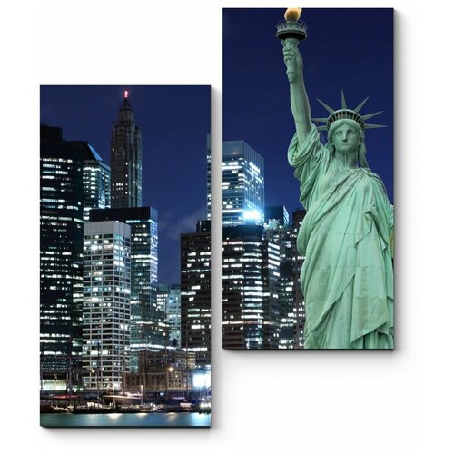 Модульная картина Статуя свободы в свете огней Манхэттена, Нью-йорк 50x63