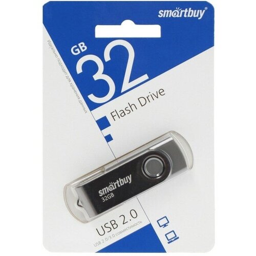 Флешка Smartbuy Twist, 32 Гб, USB 2.0, чт до 25 Мб/с, зап до 15 Мб/с, черная