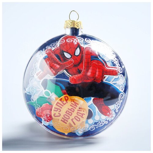 MARVEL Новогодний ёлочный шар с 3D аппликацией "С Новым годом", Человек-паук
