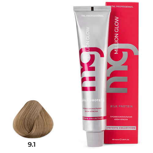 TNL Professional Крем-краска для волос Million glow Silk protein, 9.1 очень светлый блондин пепельный, 100 мл