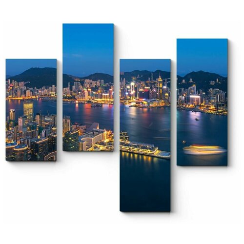 Модульная картина Сияющий ночными огнями Гонконг64x60