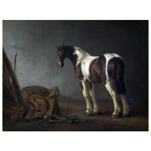Репродукция на холсте Лошадь рядом с седлом Абрахам ван Калрает 52см. x 40см.