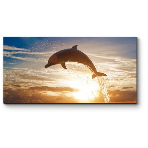 Модульная картина Завораживающий прыжок дельфина на закате 100x50