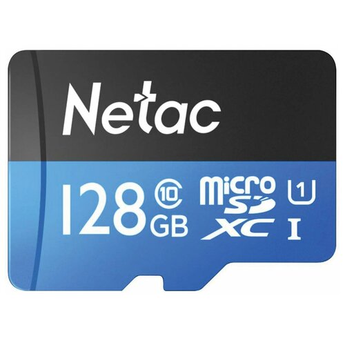 Карта памяти Netac microSDXC 128 ГБ Class 10, UHS Class 1, R/W 90/25 МБ/с, 1 шт., синий/черный