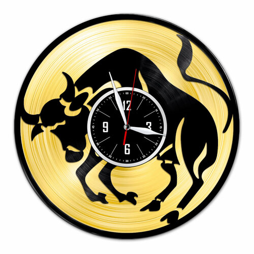 Знак зодиака "Телец" - настенные часы из виниловой пластинки (с золотой подложкой)