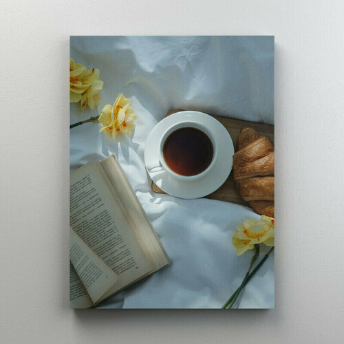 Интерьерная картина на холсте "Натюрморт- чашка кофе и книга", размер 30x40 см