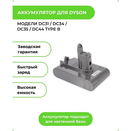 Аккумуляторная батарея ABC 2000mAh для пылесосов Dyson DC31 (Type B); DC31 Animal (Type B); DC34 (Type B)