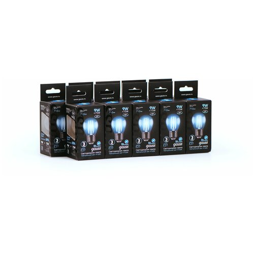 Лампа GAUSS Упаковка 10шт LED Filament Шар E27 9W 710lm 4100K