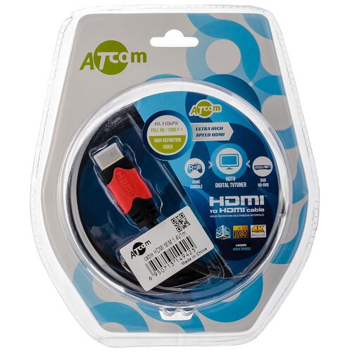 Аудио-видео, оптические шнуры Atcom Кабель HDMI-HDMI v1.4 3,0м (Red/Gold, блистер) Atcom