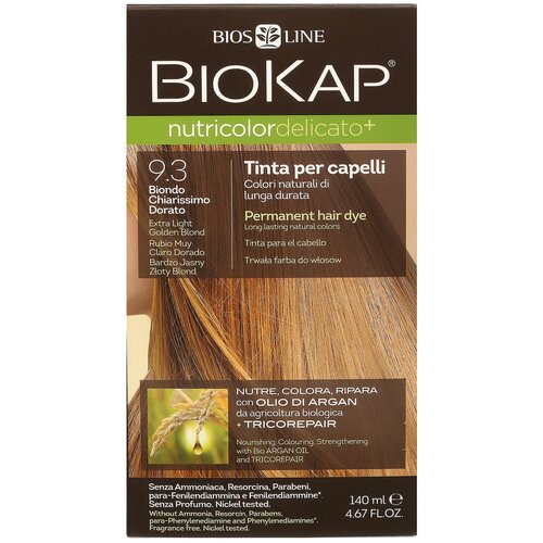 BioKap Nutricolor Delicato+ стойкая крем-краска для волос, 9.3 блондин светло-золотой, 140 мл