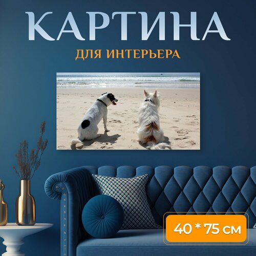 Картина на холсте "Собака, пляж, домашний питомец" на подрамнике 75х40 см. для интерьера