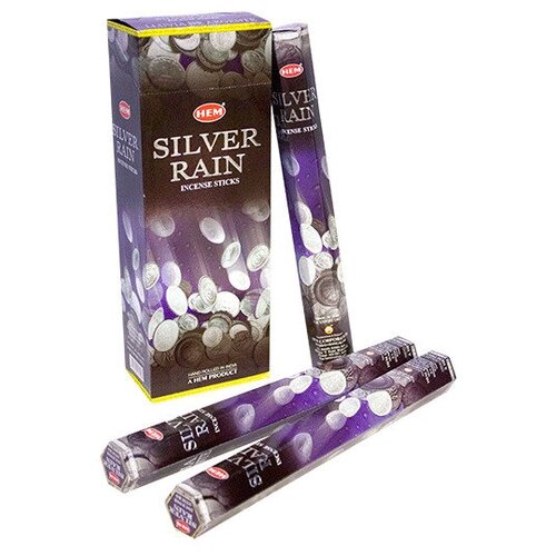 Блок 6 шт Благовоние HEM Серебряный дождь Silver Rain Перо Павлина