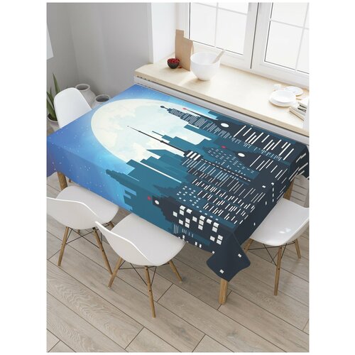 Скатерть прямоугольная JoyArty на кухонный стол "Силует ночного города" из оксфорда, 120x145 см