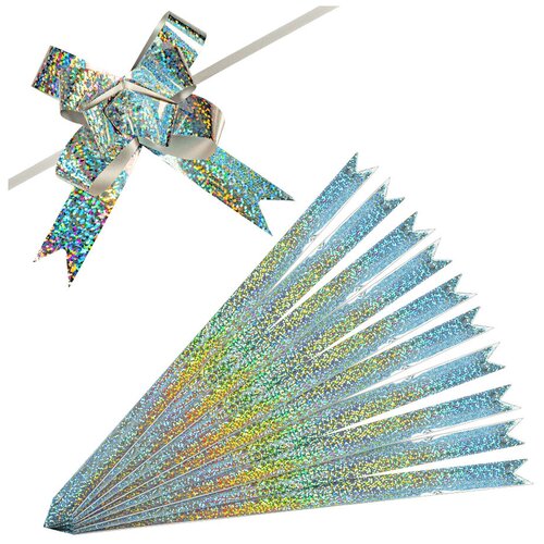 Декоративный бант-бабочка голография для подарков 18х390 мм (серебряный) 20 шт.